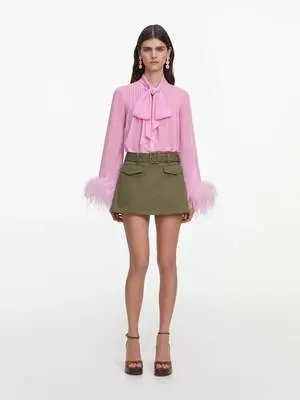 SELF-PORTRAIT Fitted Mini Skirt With Exposed Zip And Removable Belt - Verde