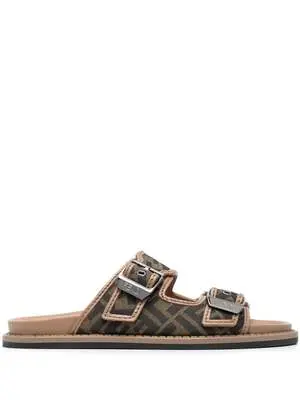 Fendi Ff Monogram Buckled Slides - Tabacnero
