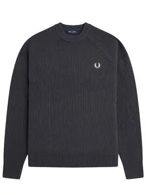 Fred Perry Crew Neck Ribbed Wool Sweater - Charcoal