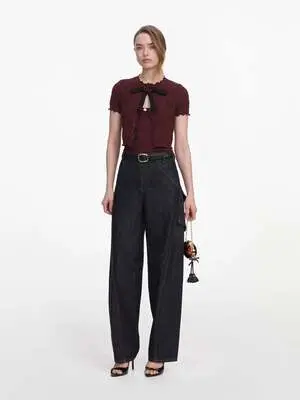 SELF-PORTRAIT Cropped Button-down Shirt With Bow Detail - Marrone