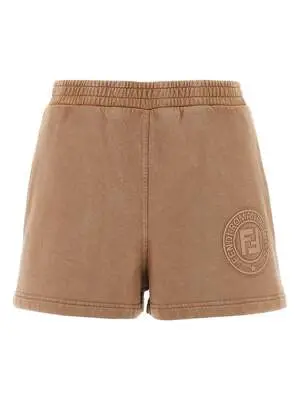 Fendi Stylish Cotton Mini Shorts With Artistic Waistband - Beige
