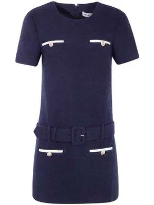 SELF-PORTRAIT Boucle Mini Dress - Blue
