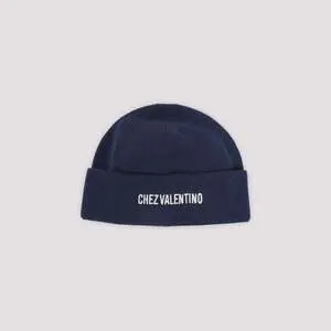 Valentino Garavani Embroidered Logo Virgin Wool Beret Hat With Cuff - Blue