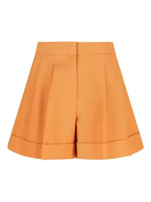 Fendi Pleated Wool Shorts With Turned-up Hem - Orange