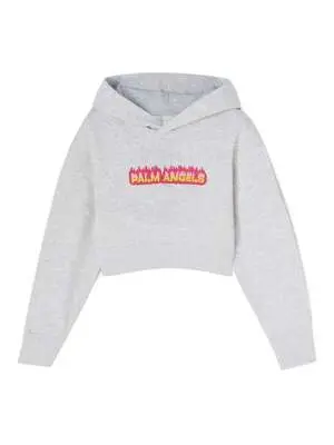 Palm Angels Cropped Logo Hoodie - Grey