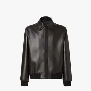 Fendi Blouson Leather Jacket With Embroidered Logo - Black