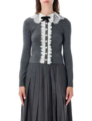 SELF-PORTRAIT Button-front Wool Sweater With Lace Trim And Bow Detail