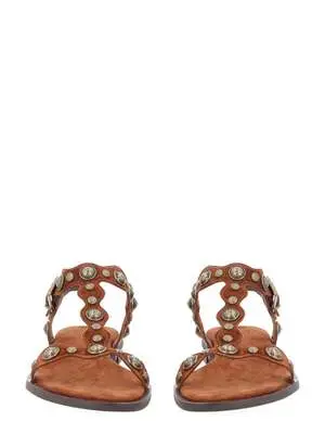 Ash Embellished Strappy Flat Sandals With Medallion Accents
