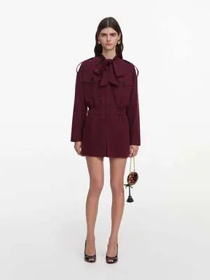SELF-PORTRAIT Mini Dress With Tie Neckline And Tailored Waistband - Rosso