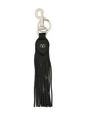 Valentino Garavani Vlogo Signature Key Ring In Grainy Calfskin And Metal - Black