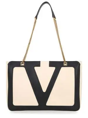 Valentino Garavani Leather Tote Bag With Chain Shoulder Strap - White