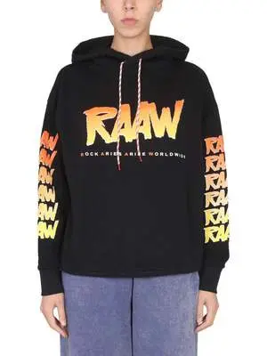 Aries Logo Print Hooded Sweatshirt - Black