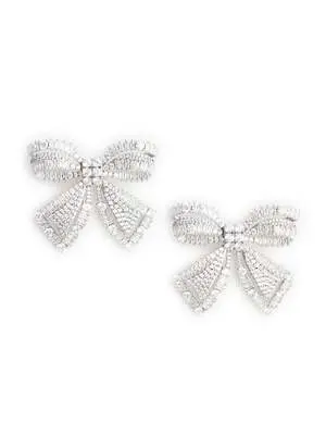 SELF-PORTRAIT Crystal Embellished Bow Earrings - Argento