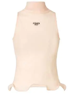 Fendi Ribbed High Neck Sleeveless Top