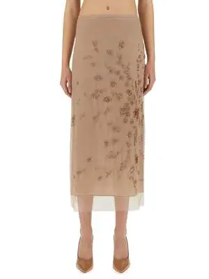 Fendi Embroidered Tulle Skirt - Nude
