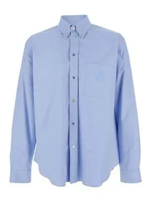 Fendi Light Cotton Button-down Shirt With Embroidered Details