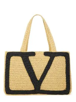 Valentino Garavani Viva Superstar" Raffia Shopping Bag - Beige