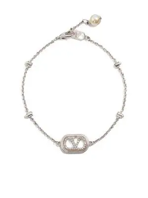 Valentino Garavani Rhodium-tone Chain Bracelet With Crystal And Pearl Accents - Silver