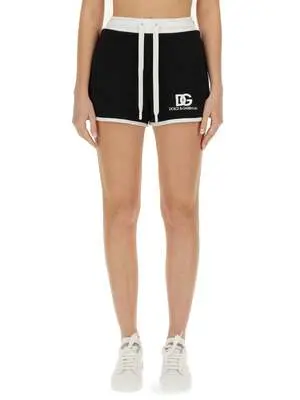 Dolce & Gabbana Jersey Shorts With Dg Logo Embroidery - Black