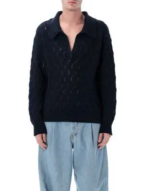Dries Van Noten Merino Polo Sweater Spring-summer - Blue