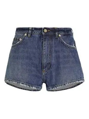 Dolce & Gabbana Cotton Mini Shorts With Belt Loops And Metal Tag - Blue