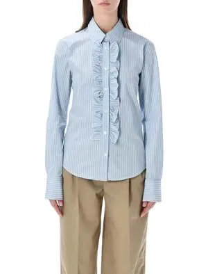 AMI Paris Cotton Long Sleeve Ruffled Shirt - Blue
