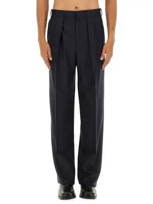 TOM FORD Subtle Pinstripe Double Pleat Wool Trousers - Blue