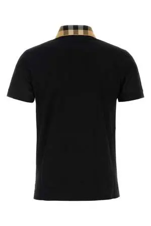 Burberry Check Collar Cotton Polo Shirt - Black