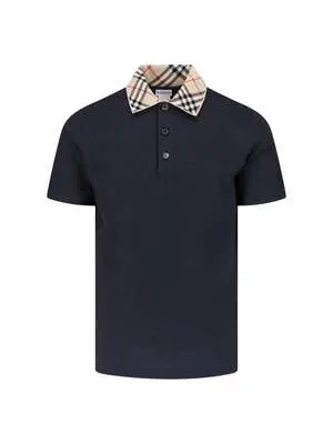 Burberry BURBERRY Check Collar Cotton Polo Shirt Grey