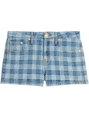 AMI Paris Checked Denim Shorts - Blue