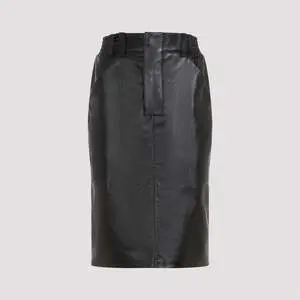Saint Laurent Leather Midi Skirt - Black