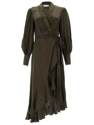 Zimmermann Silk Midi Wrap Dress - Green