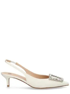 Roberto Festa Crystal Buckle Slingback Kitten Heel Pumps