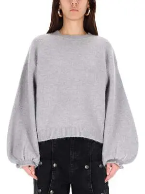 ROTATE BY BIRGER CHRISTENSEN Oversized Balloon Sleeve Crewneck Sweater - Grey