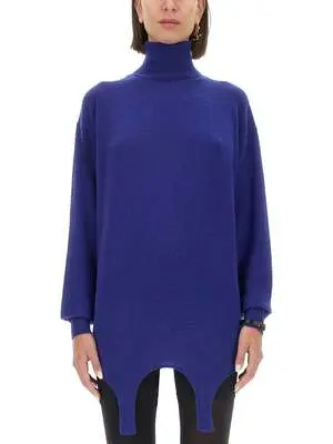 Saint Laurent Cashmere Turtleneck Garter Sweater - Blue