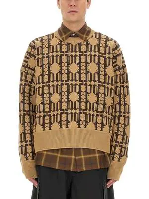 Palm Angels Jacquard Monogram Knit Sweater - Beige