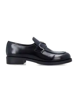 Prada Leather Loafers With Enamel Triangle Logo - Black