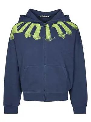 Palm Angels Big Neck Logo Zip Loose Hoodie - Blu