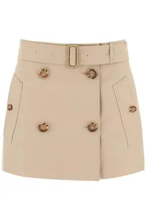 Burberry Belted Cotton Gabardine Mini Skirt