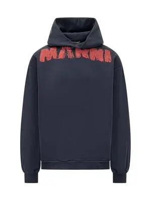 Marni Hooded Sweatshirt With Bold Logo - Blu