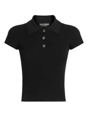 Dolce & Gabbana Ribbed Polo Sweater With Embellished Buttons