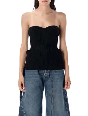 JEAN PAUL GAULTIER Ribbed Bustier Top - Black