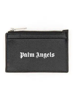 Palm Angels Gothic Logo-print Zipped Cardholder - Black