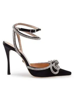 Mach & Mach Double Bow Satin Pumps With Tapared Toe
