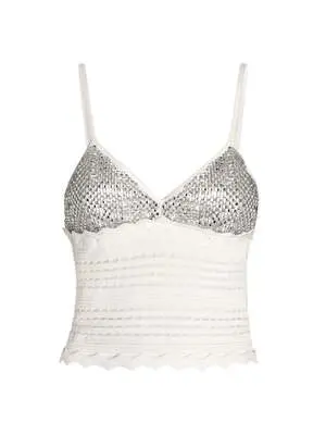 GENNY Rhinestone Mesh Knit Top - White