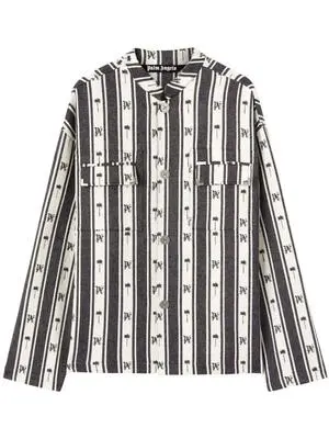 Palm Angels Metal Frame Striped Overshirt For - Whiteblack