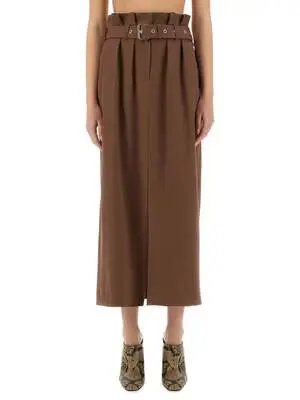 Dries Van Noten Belted Pleated Wool-twill Midi Skirt