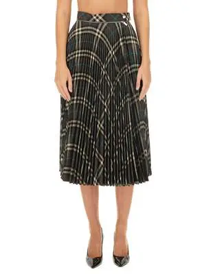 Burberry Pleated Check Midi Skirt - Multicolour