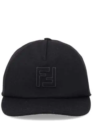 Fendi Wool Cashmere Blend Baseball Cap With Embossed Logo - Black