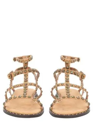 Ash Embellished Gladiator Sandals - Beige
